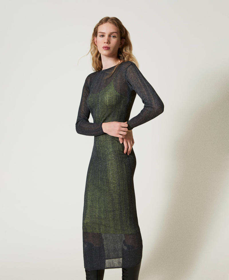 Fitted ribbed knit long dress Woman, Grey | TWINSET Milano