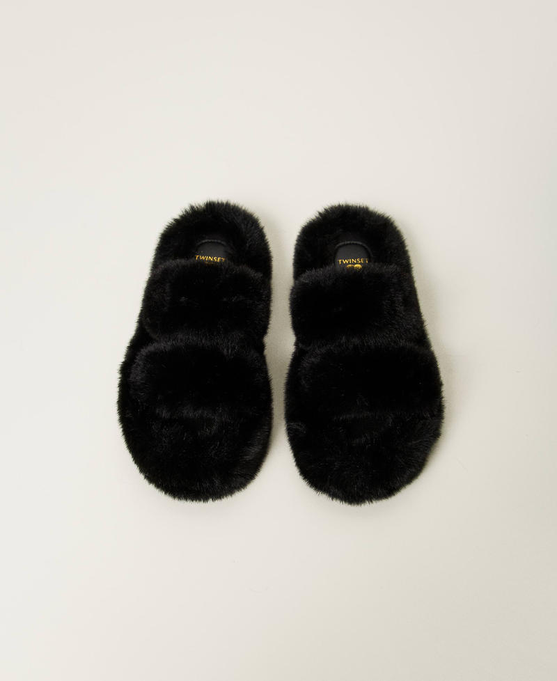 Faux fur slides Woman, Black | TWINSET Milano