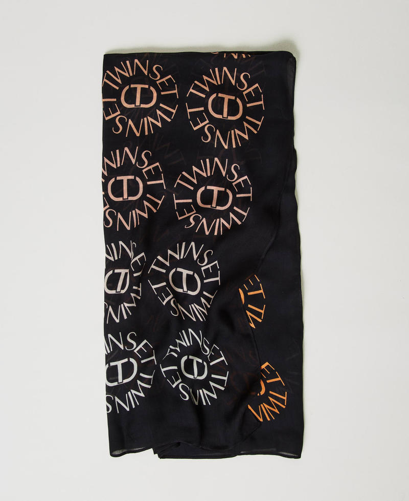Kefiah with Oval T print and logo Woman, Black | TWINSET Milano