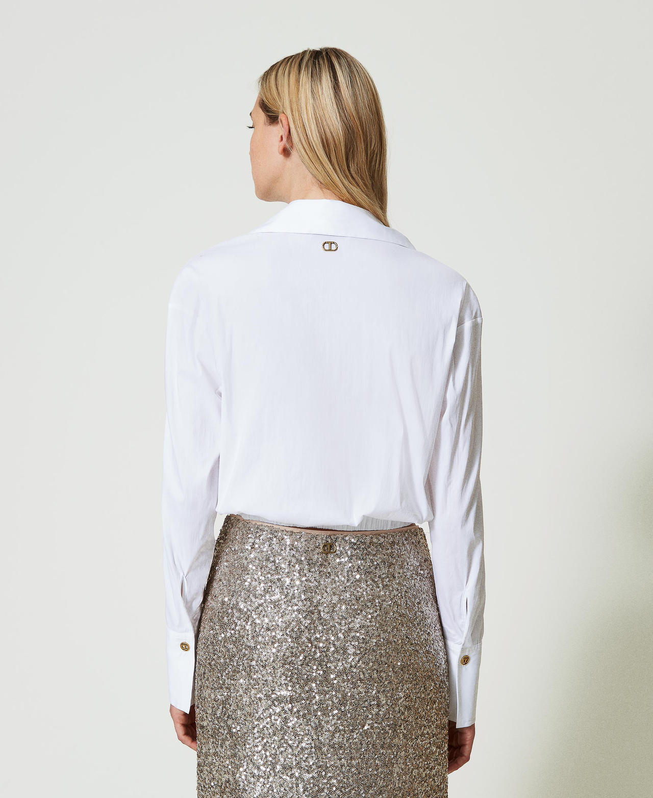 Poplin crossover blouse Woman, White | TWINSET Milano