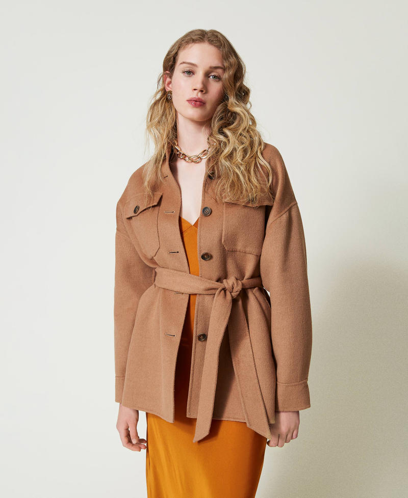 Gabán de paño doble de mezcla de lana Mujer, Marrón | TWINSET Milano