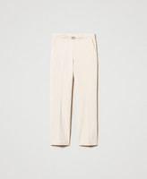 Trousers with Oval T waist strap and crease Woman, White | TWINSET Milano