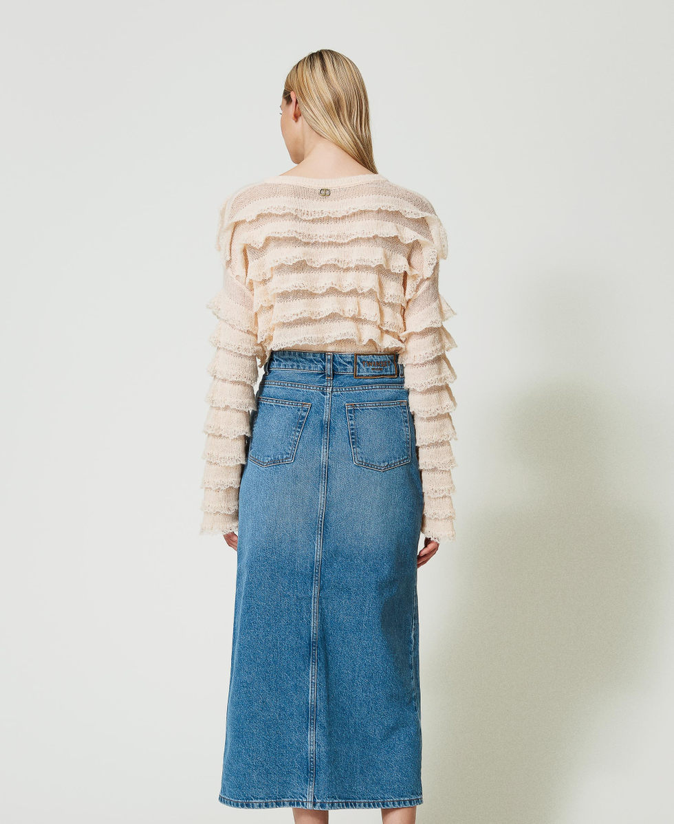Denim midi skirt with slit Woman, Blue | TWINSET Milano Denim midi skirt with slit Woman, Blue | TWINSET Milano