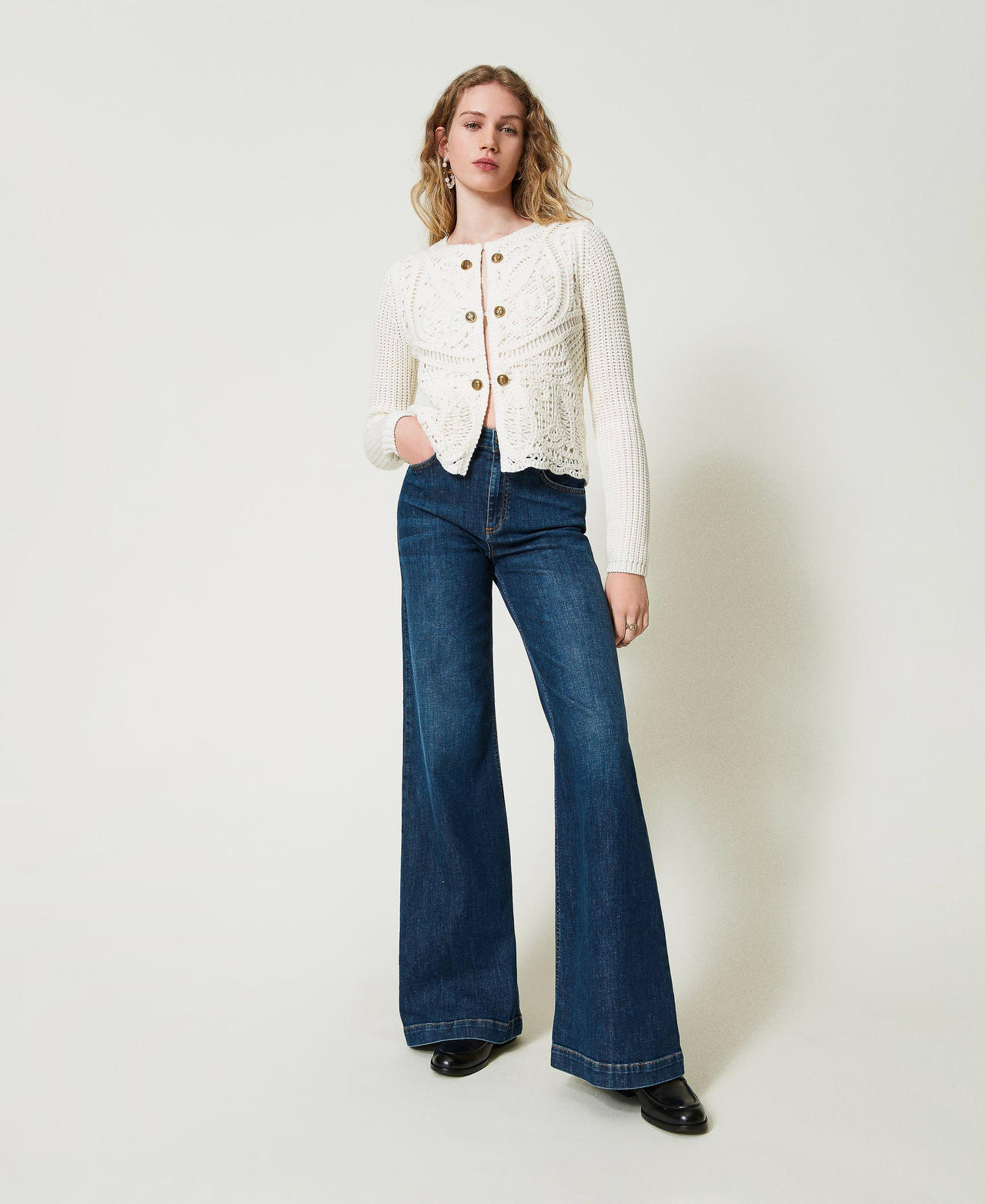 Wide leg jeans with five pockets Woman, Blue | TWINSET Milano