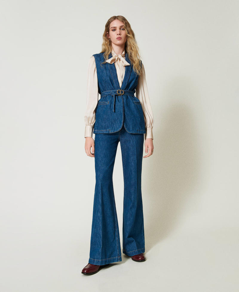Sartorial wide leg jeans Woman, Blue | TWINSET Milano