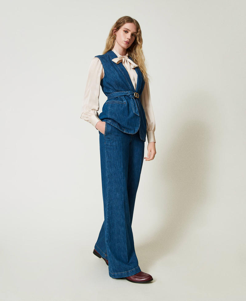 Sartorial wide leg jeans Woman, Blue | TWINSET Milano