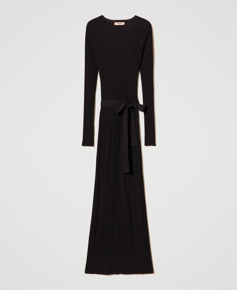 Long ribbed knit dress with cut-out Woman, Black | TWINSET Milano
