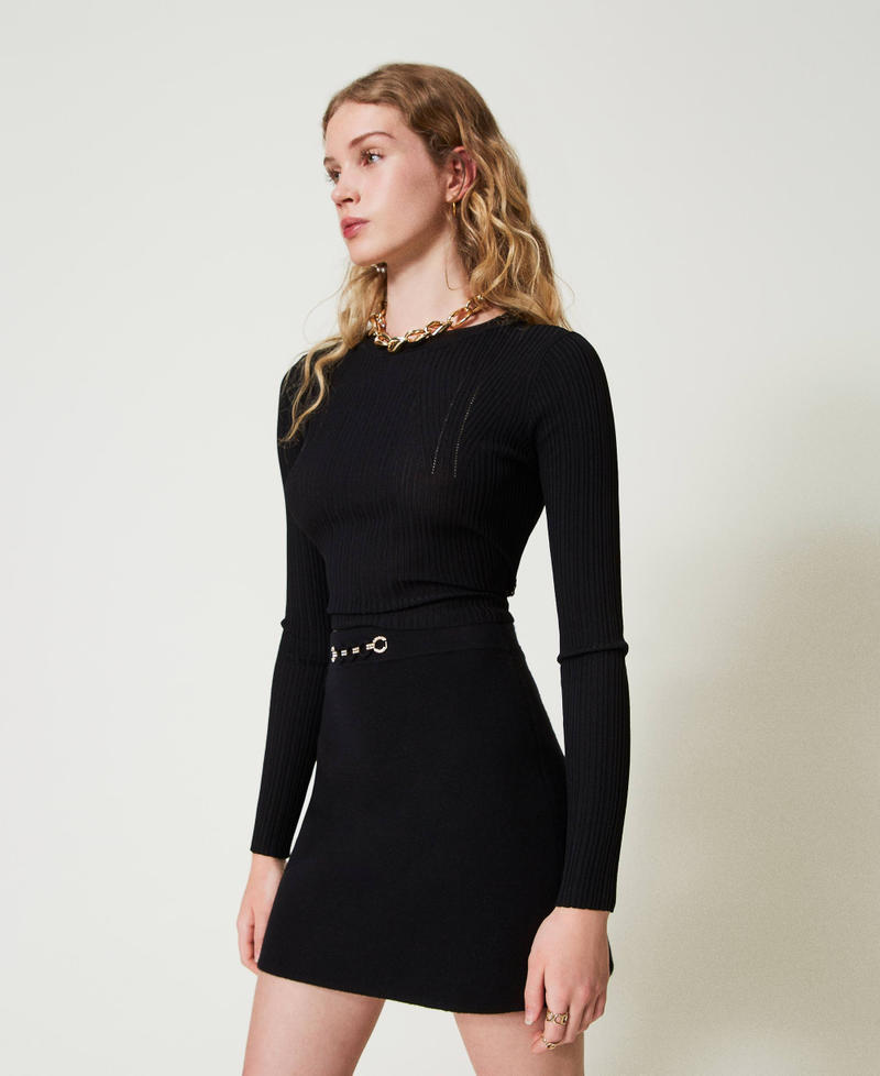 Knit miniskirt with jewel appliqués Woman, Black | TWINSET Milano