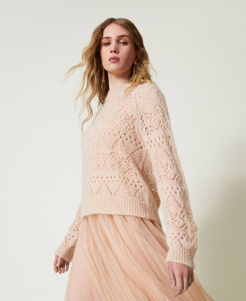 Mohair blend mixed stitch jumper Woman, Pink | TWINSET Milano