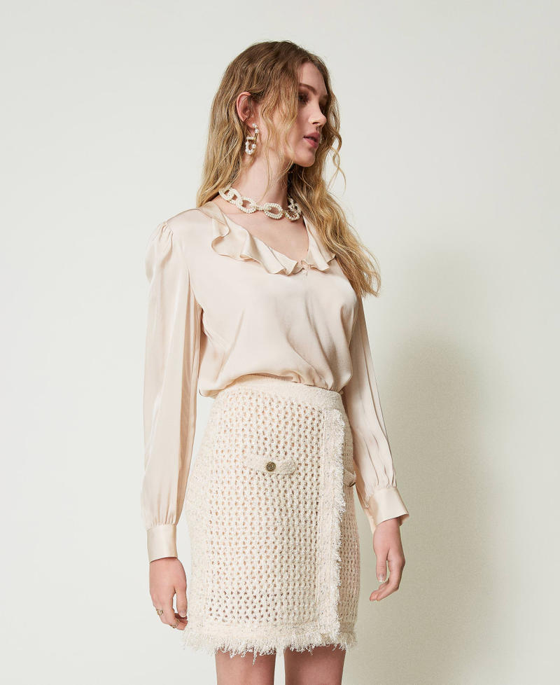 Jacquard knit mesh miniskirt Woman, White | TWINSET Milano