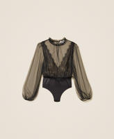 Tulle and lace bodysuit Woman, Black | TWINSET Milano