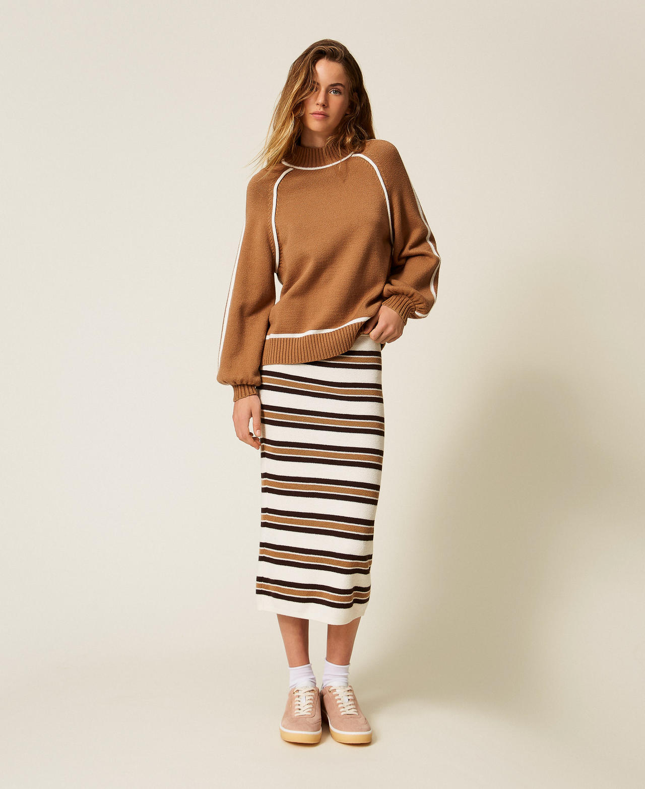 Midi knit skirt with stripes Woman, Patterned | TWINSET Milano