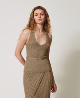 Lurex knit top with belt Woman, Gold | TWINSET Milano