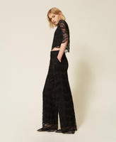Wide fit macramé lace trousers Woman, Black | TWINSET Milano