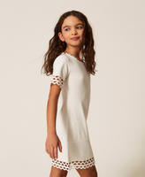 Short openwork knit dress with zig-zag pattern Girl, White | TWINSET Milano