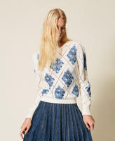 Diamond pattern jumper with floral print Woman, Patterned | TWINSET Milano