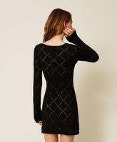 Short Treeblend yarn dress with diamond pattern Woman, Black | TWINSET ...