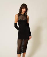 Long mesh knit dress Woman, Black | TWINSET Milano