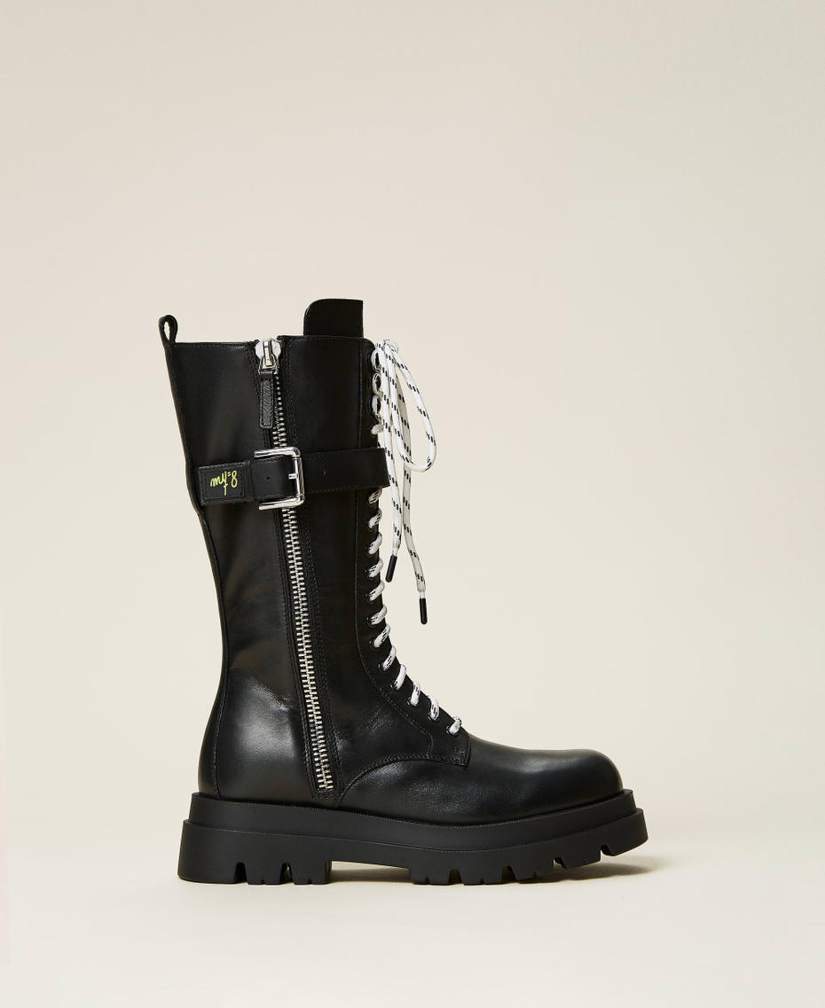 Anfibi alti MYFO in pelle Unisex, Nero | TWINSET Milano