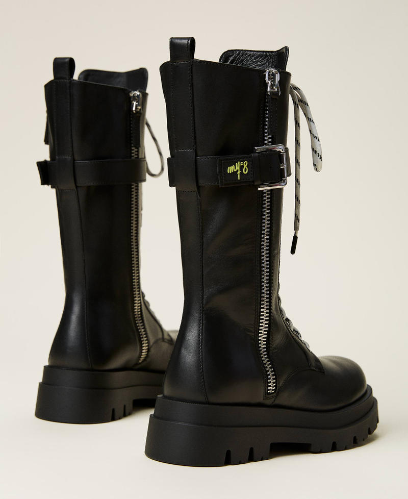 Anfibi alti MYFO in pelle Unisex, Nero | TWINSET Milano