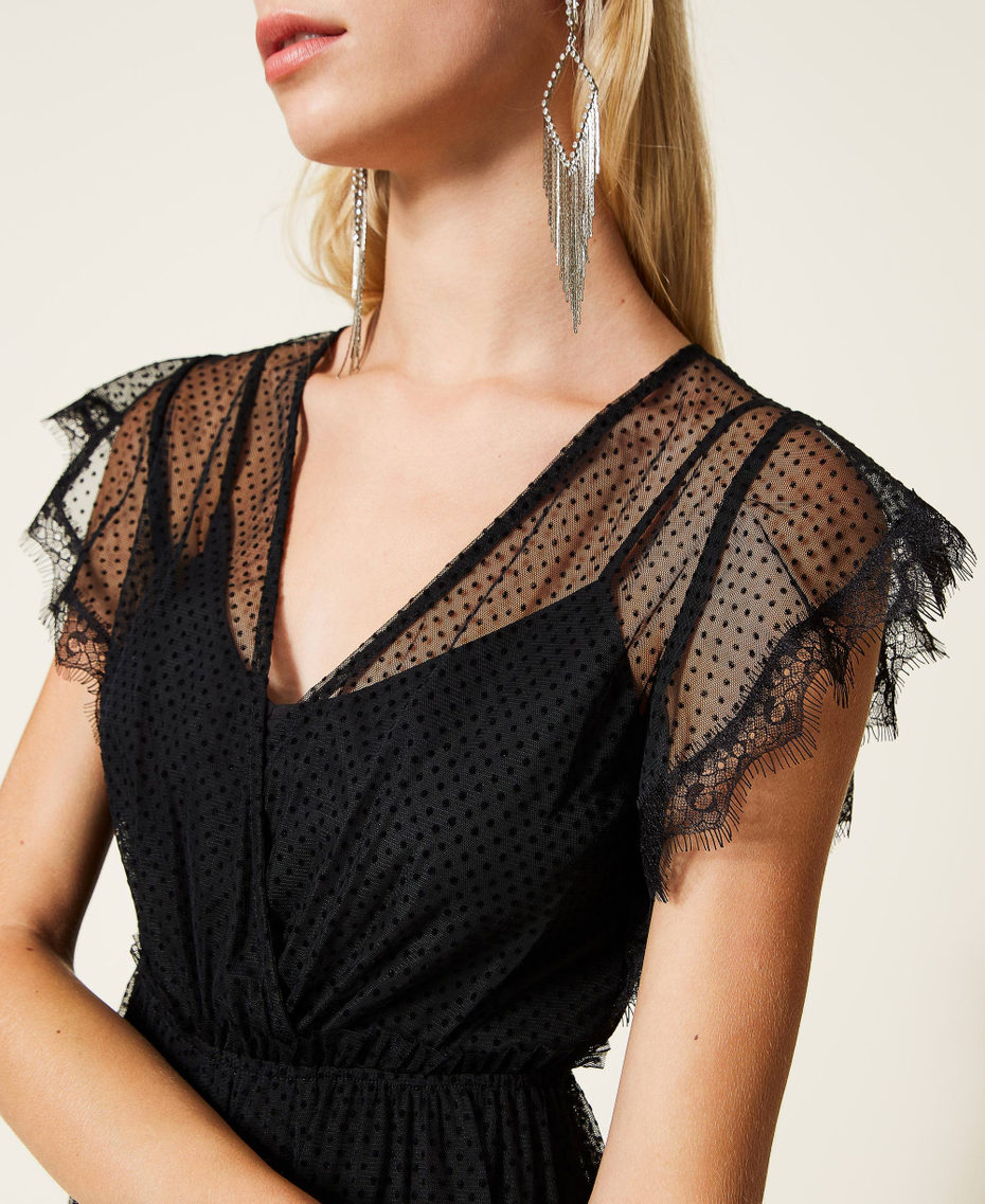 Vestido largo de tul plumetis Mujer, Negro | TWINSET Milano