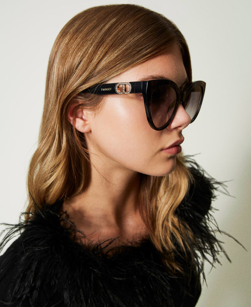 Cat-eye sunglasses with rhinestones Woman, Black | TWINSET Milano