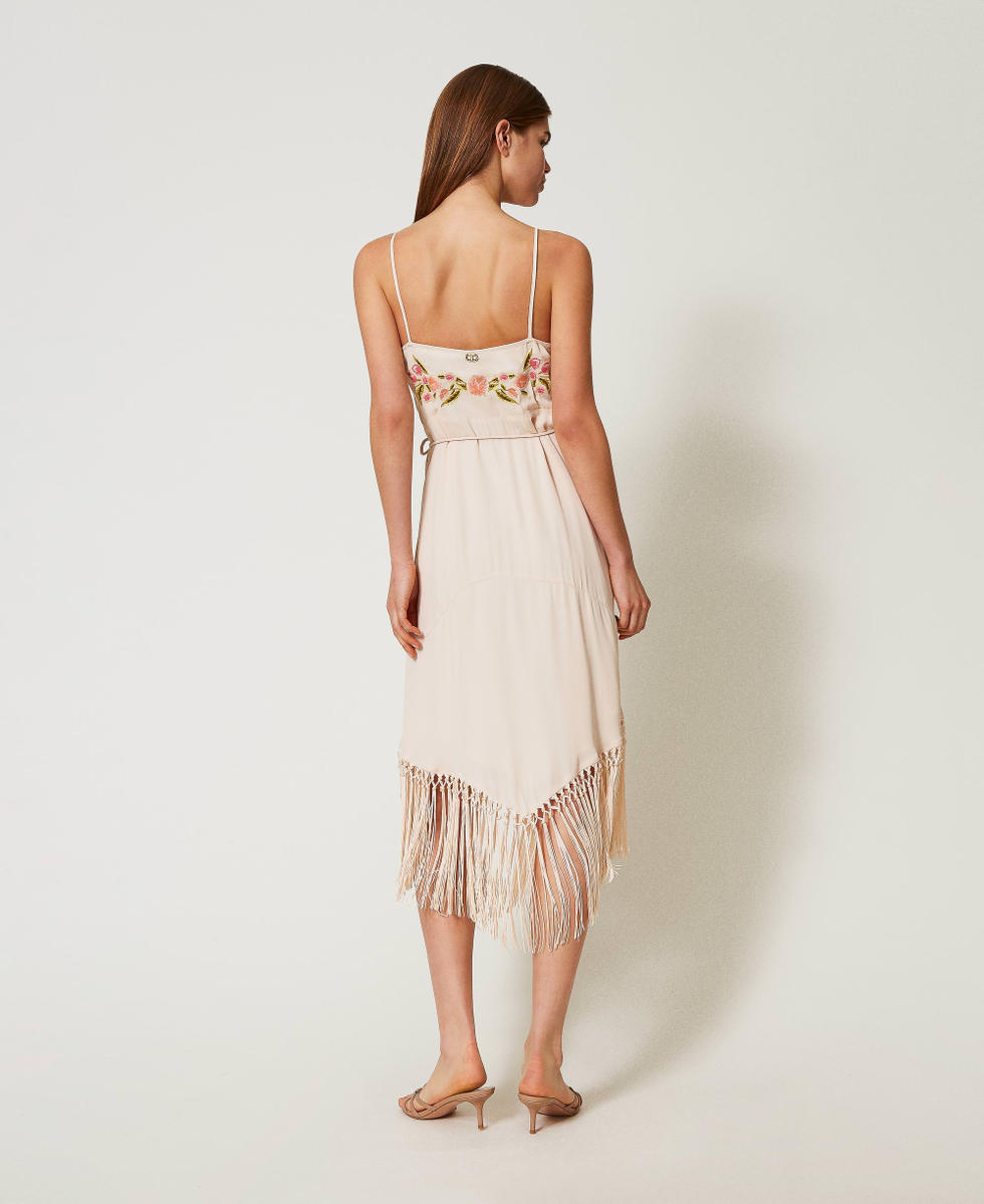 Midi dress with floral embroidery Woman, Beige | TWINSET Milano Midi dress with floral embroidery Woman, Beige | TWINSET Milano