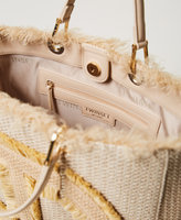 Straw effect shopper with Oval T Woman, Yellow | TWINSET Milano