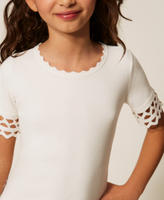 Short openwork knit dress with zig-zag pattern Girl, White | TWINSET Milano