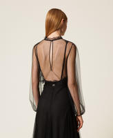 Tulle and lace bodysuit Woman, Black | TWINSET Milano