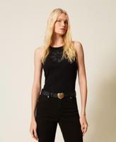 Tank top with floral embroidery Woman, Black | TWINSET Milano