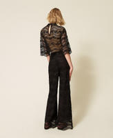 Wide fit macramé lace trousers Woman, Black | TWINSET Milano