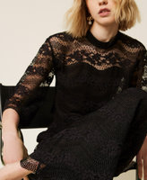 Wide fit macramé lace trousers Woman, Black | TWINSET Milano