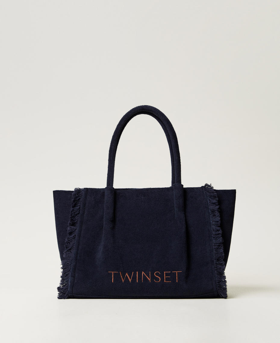 Bolso shopper de rizo con flecos Mujer, Azul | TWINSET Milano